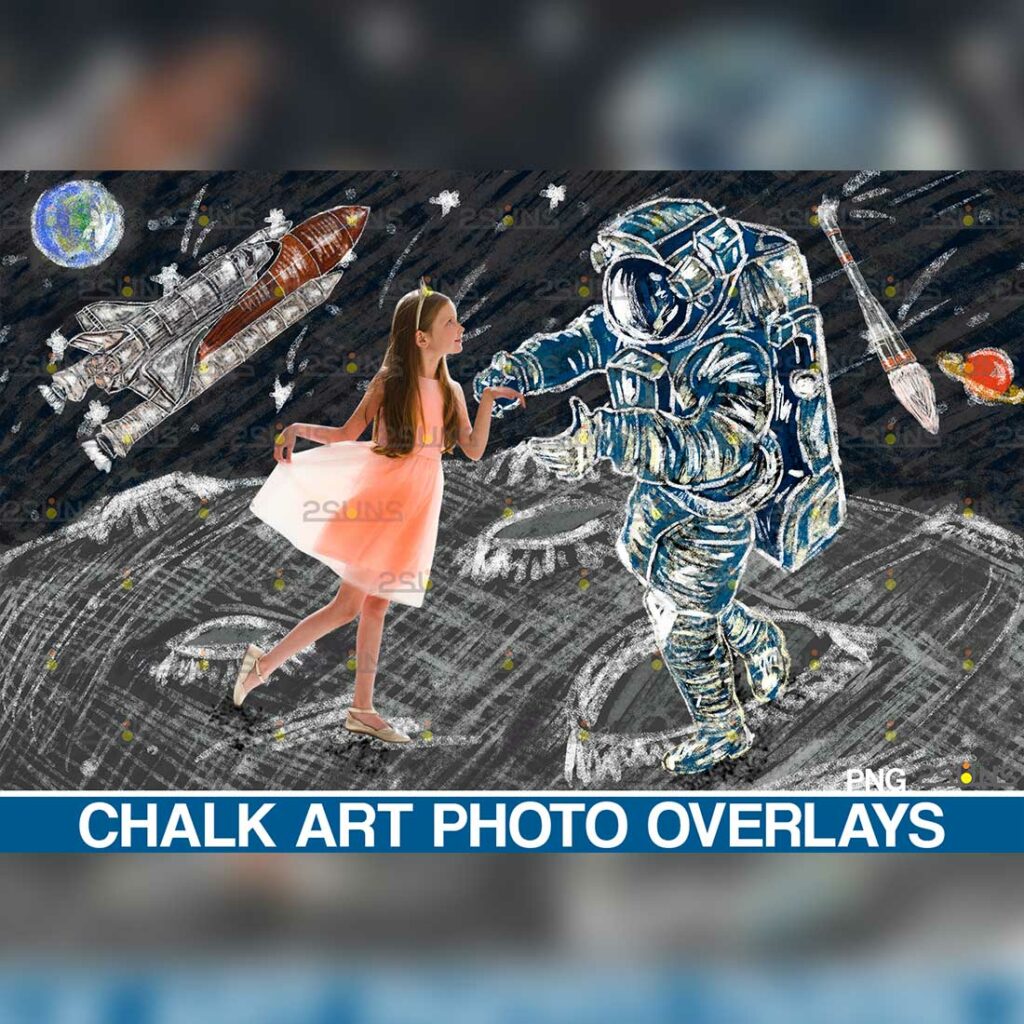 Chalk art overlay Space Explorer Photoshop - MasterBundles