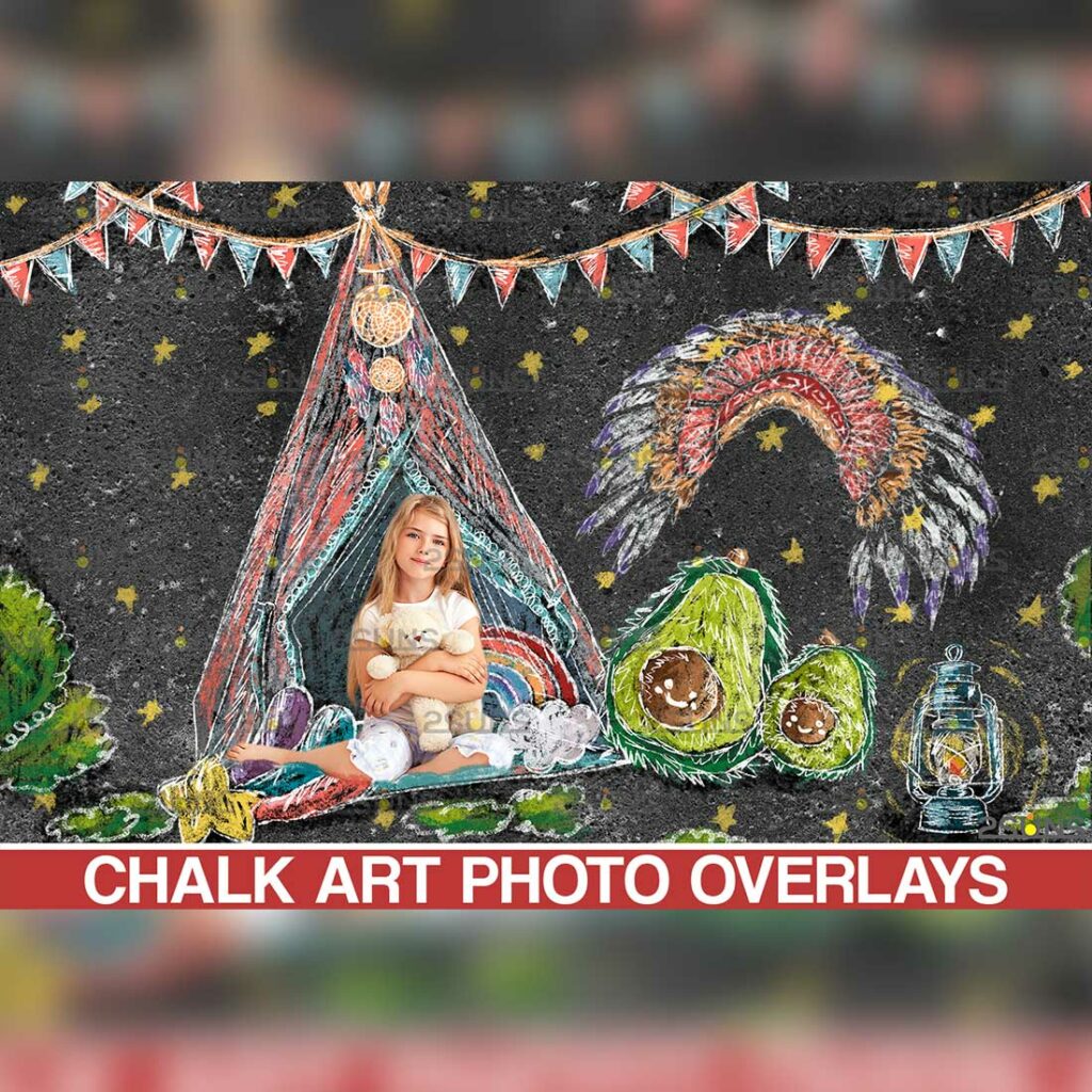 Sidewalk Chalk Overlay, Teepee Tent Chalk art overlay - MasterBundles