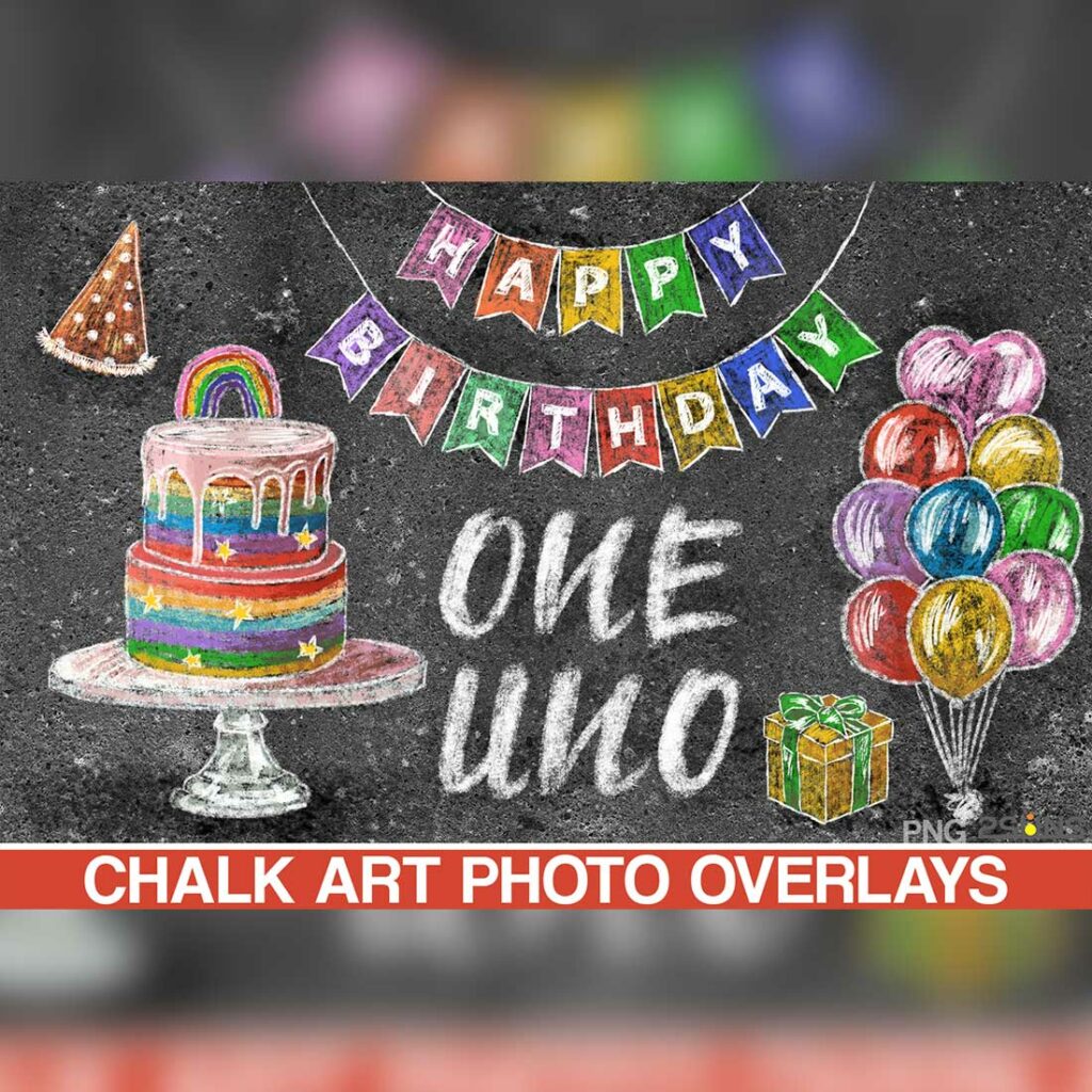 Birthday chalk art overlays, Photoshop overlay - MasterBundles
