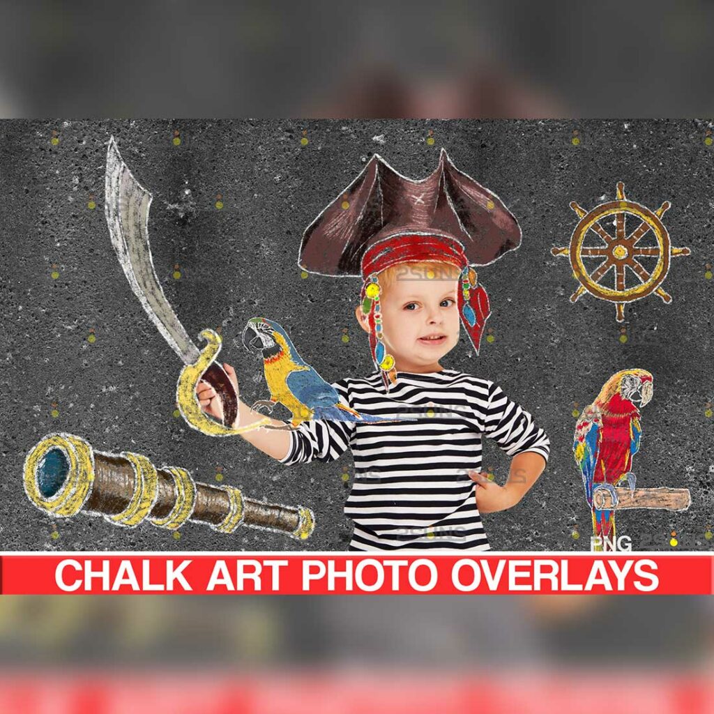 Sidewalk Chalk art Overlay, Baby Pirate backdrop - MasterBundles