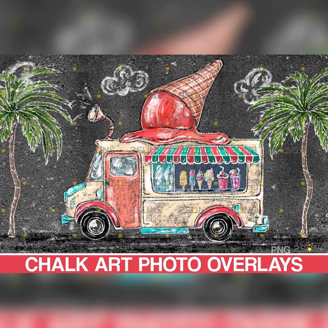Ice cream chalk art overlay, Photoshop overlay - MasterBundles