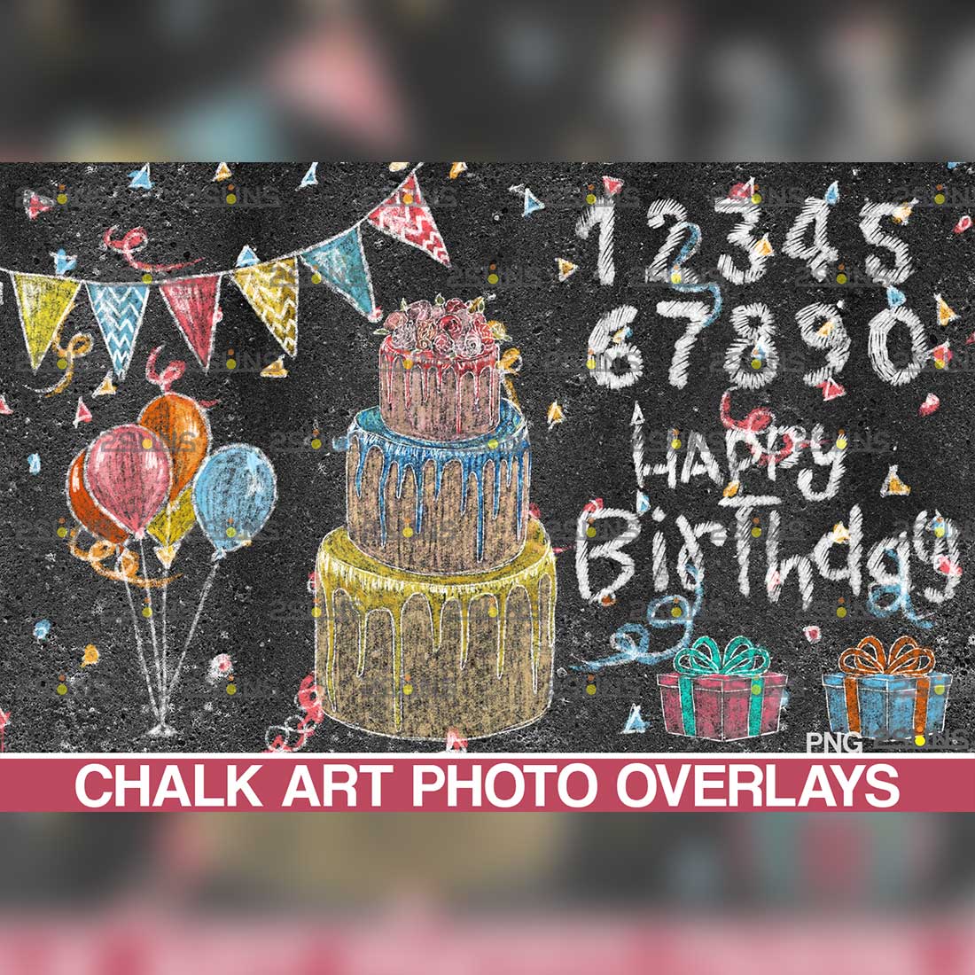 Birthday chalk art overlays. Photoshop overlay - MasterBundles