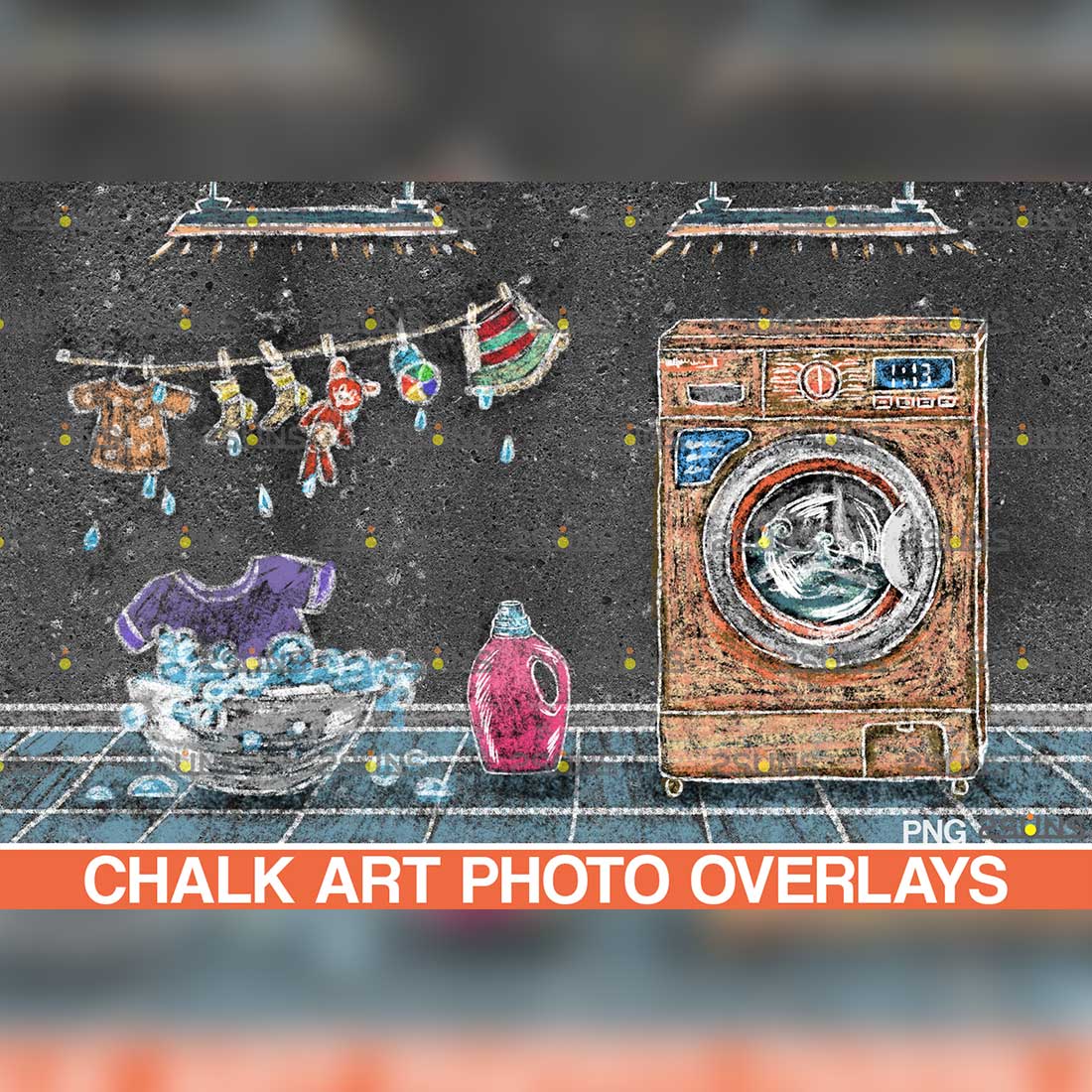 Sidewalk Chalk art Overlay, Laundry backdrop and washhouse - MasterBundles