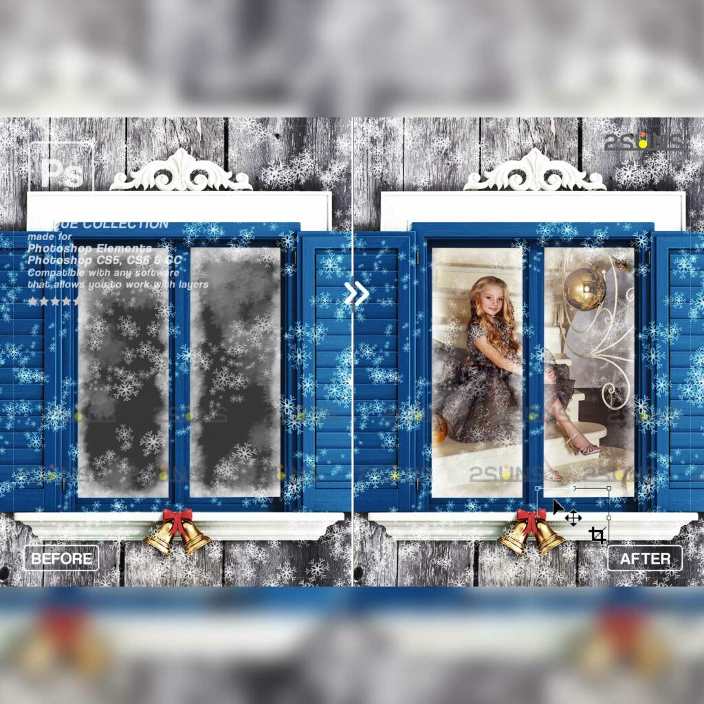 Window Frames Overlays Christmas Freeze Holiday photoshop - MasterBundles