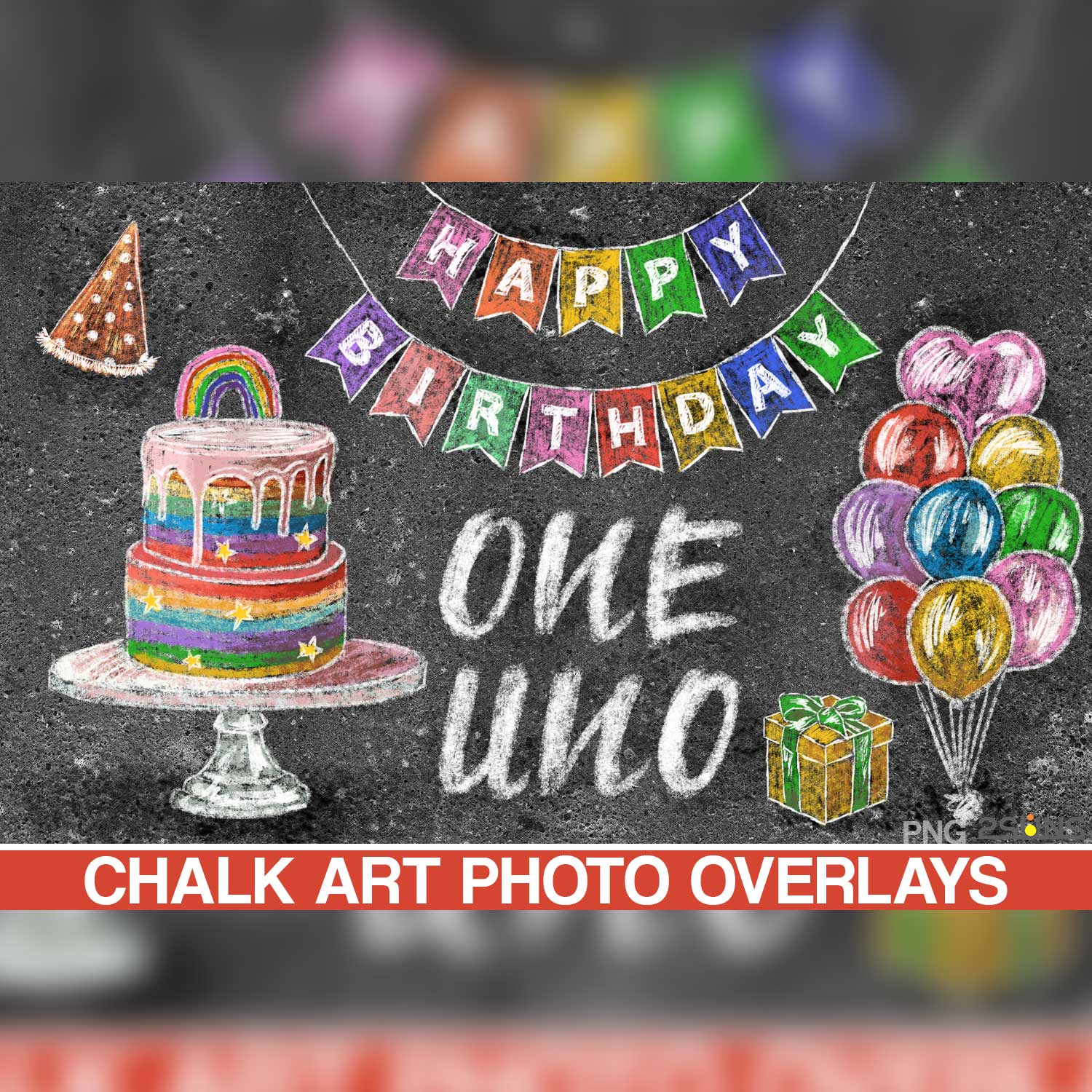Birthday chalk art overlays, Photoshop overlay - MasterBundles