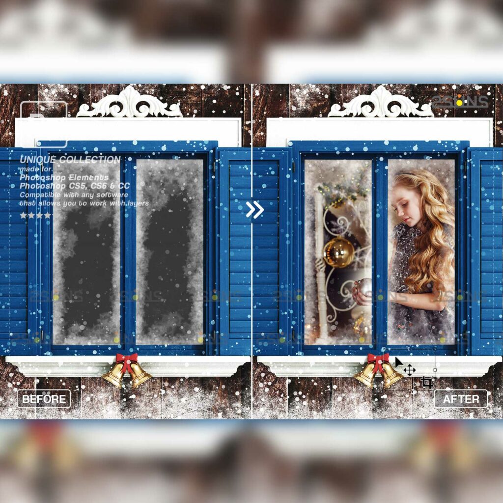 Window Frames Overlays Christmas Freeze Holiday photoshop - MasterBundles
