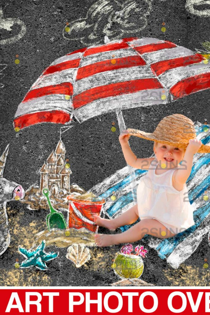 Sidewalk Chalk art Overlay, Summer backdrop and Beach Chalk - MasterBundles
