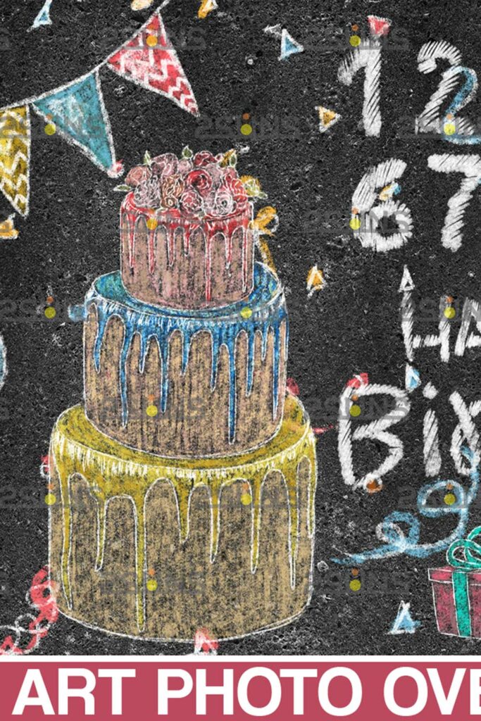 Birthday chalk art overlays. Photoshop overlay - MasterBundles