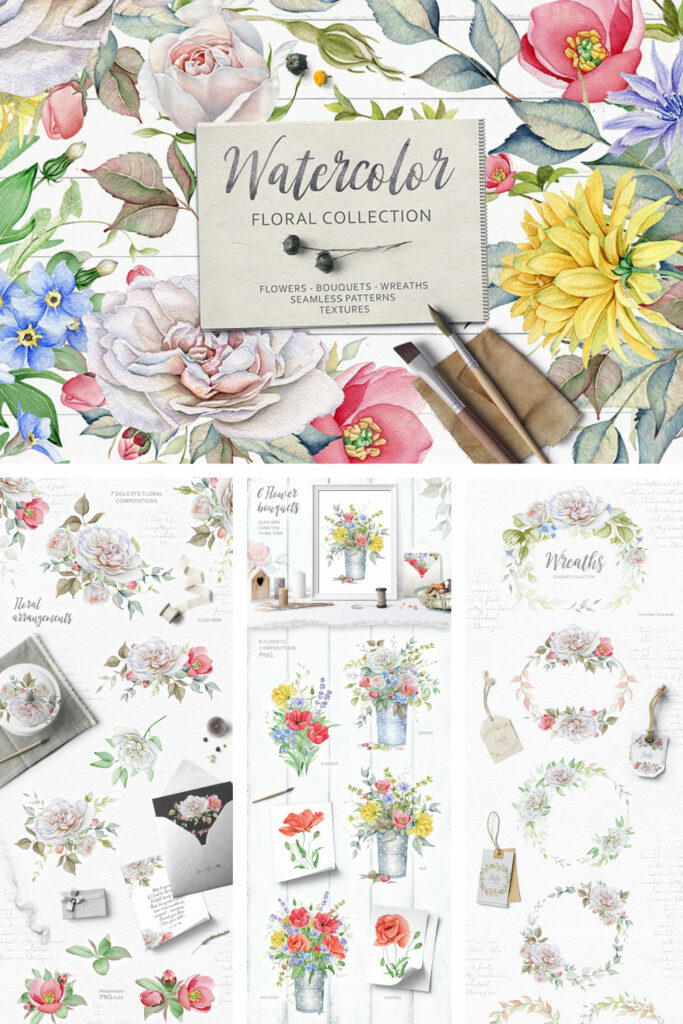 15% OFF Watercolor Floral Collection – MasterBundles