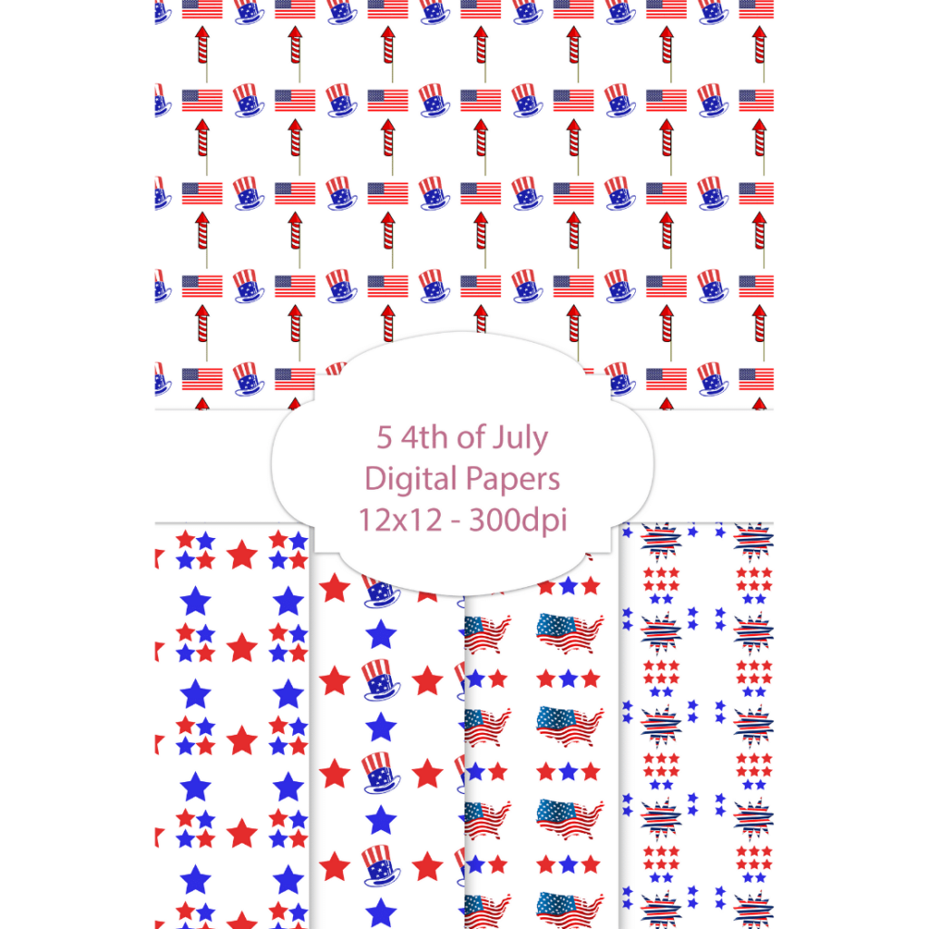5 4th of July Digital Patterns, Independence Day Patterns, Fourth of ...
