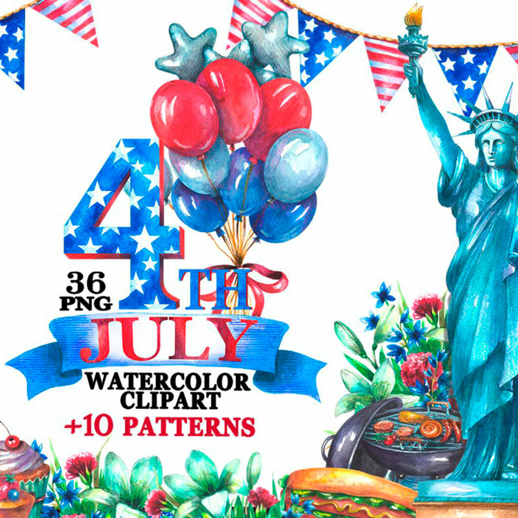 Watercolor 4th of july clipart - MasterBundles