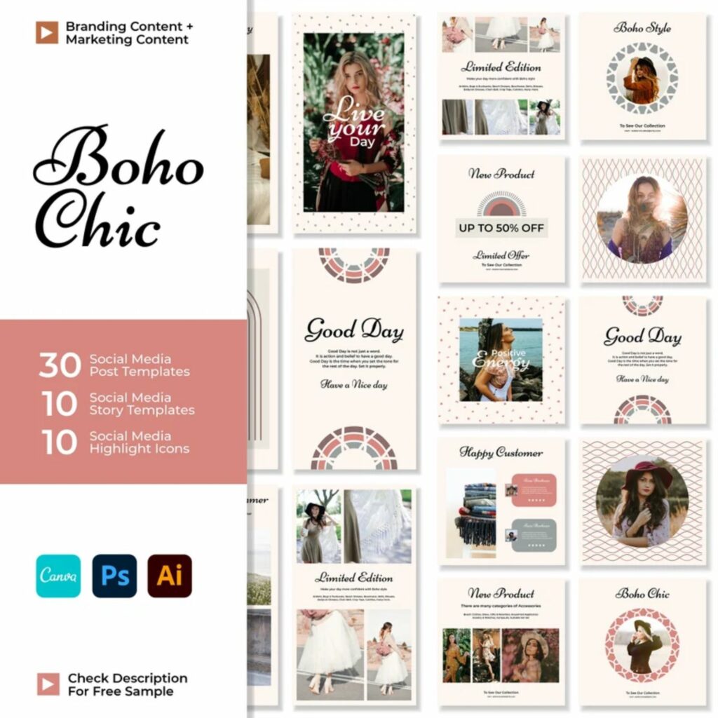 Instagram Engagement Post and Story Template Boho Chic Free Story and ...