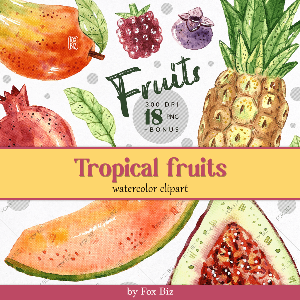 Tropical Fruits Watercolor Clipart – MasterBundles