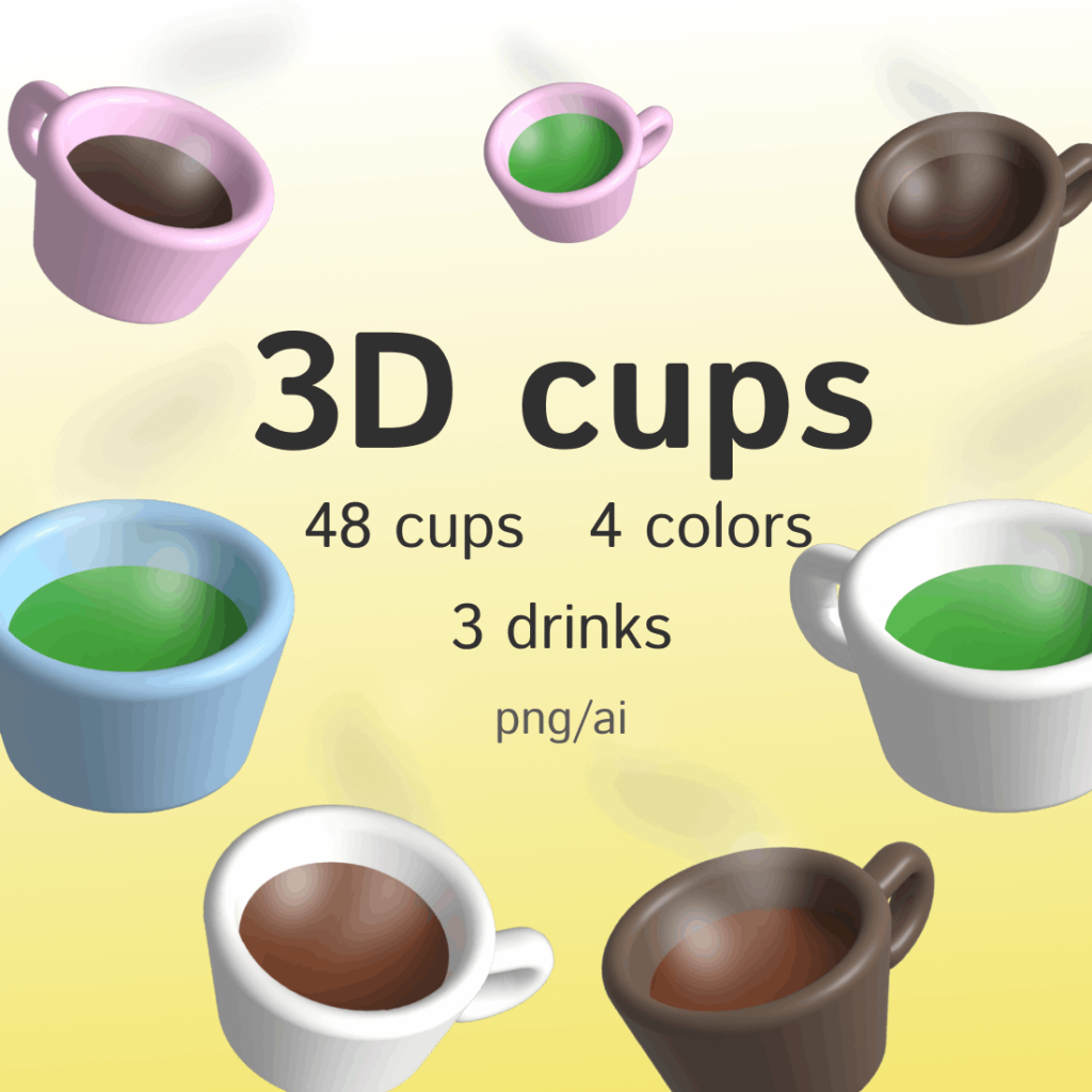 3D cups Illustration - MasterBundles