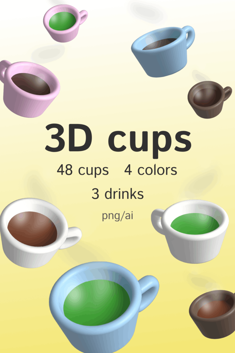 3D cups Illustration - MasterBundles