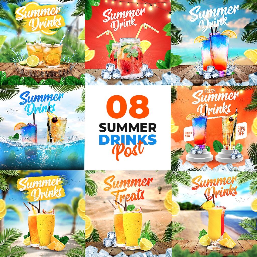 8in1 Bundle Summer Drinks Social Media Designs - MasterBundles