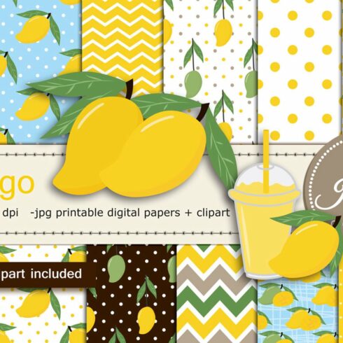 Mango Digital Papers and Mango Juice Clipart SET | Master Bundles