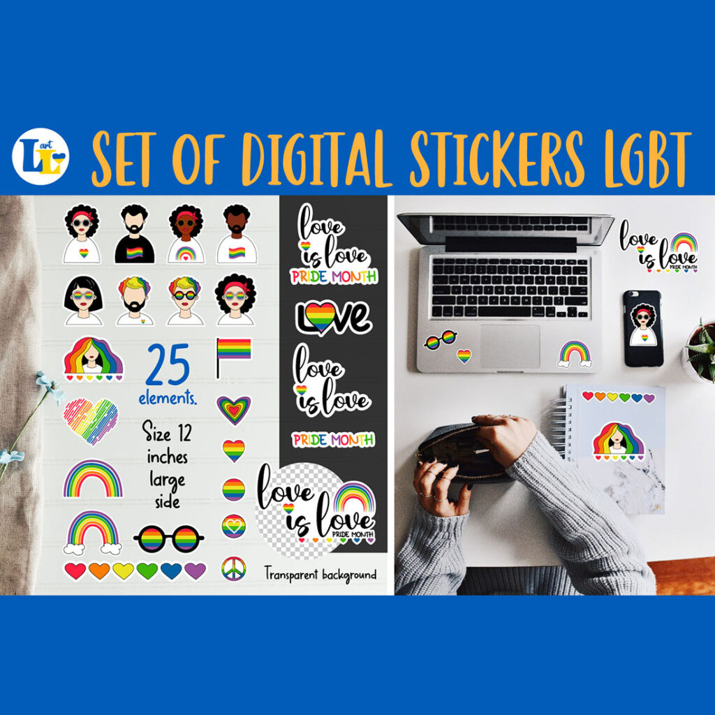 Digital stickers LGBTQ community symbols. LGBT Pride Month - MasterBundles