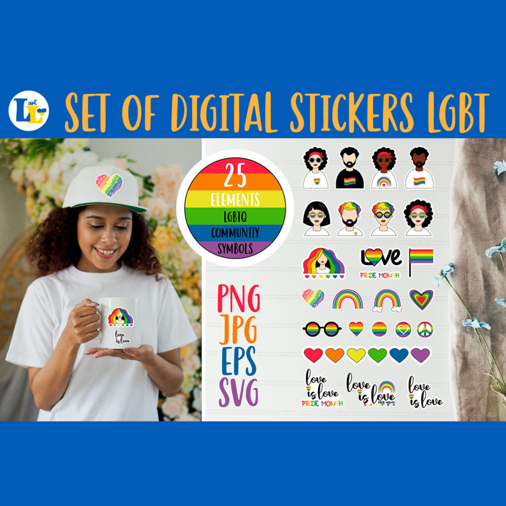 Digital stickers LGBTQ community symbols. LGBT Pride Month - MasterBundles