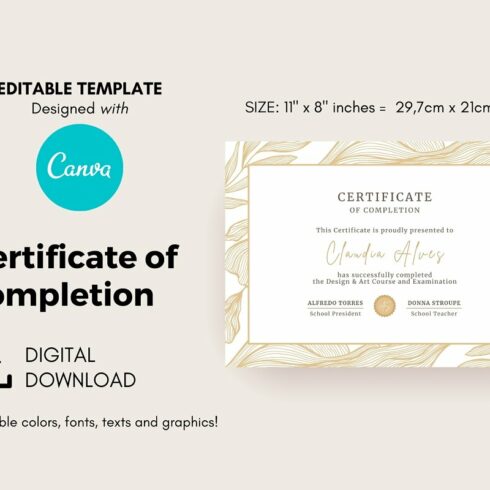 Golden Waves Canva Certificate | Master Bundles