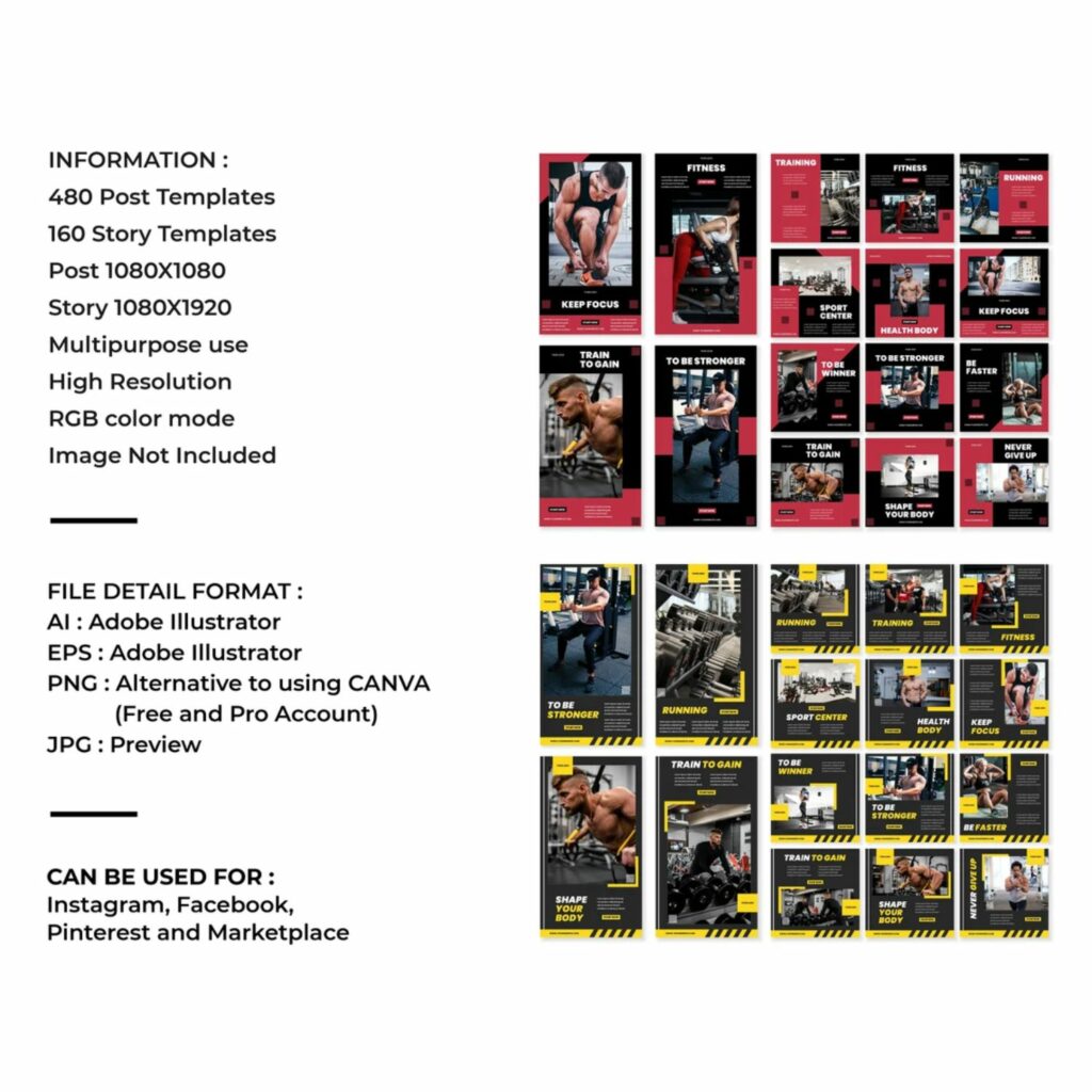 Social Media Bundle Template for Sport and Gym - MasterBundles