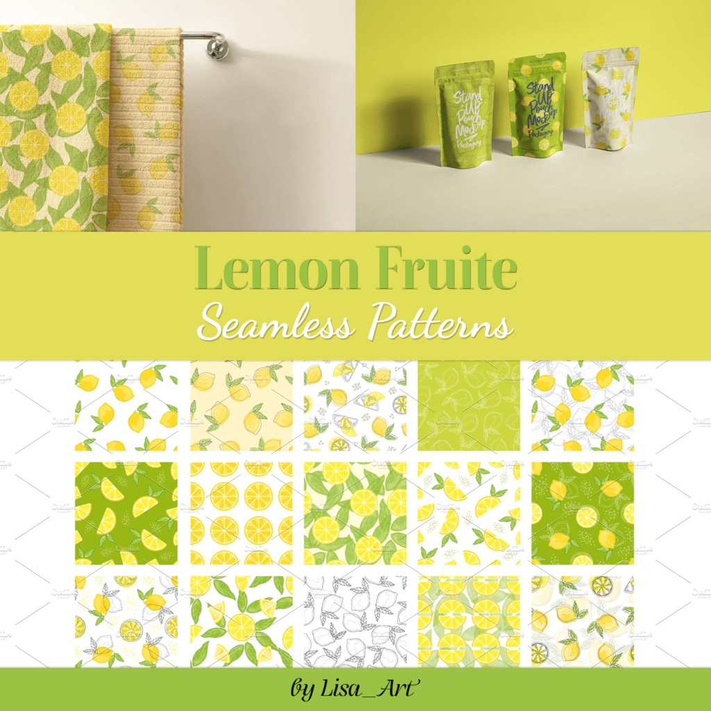 Lemon Fruite Seamless Patterns – MasterBundles