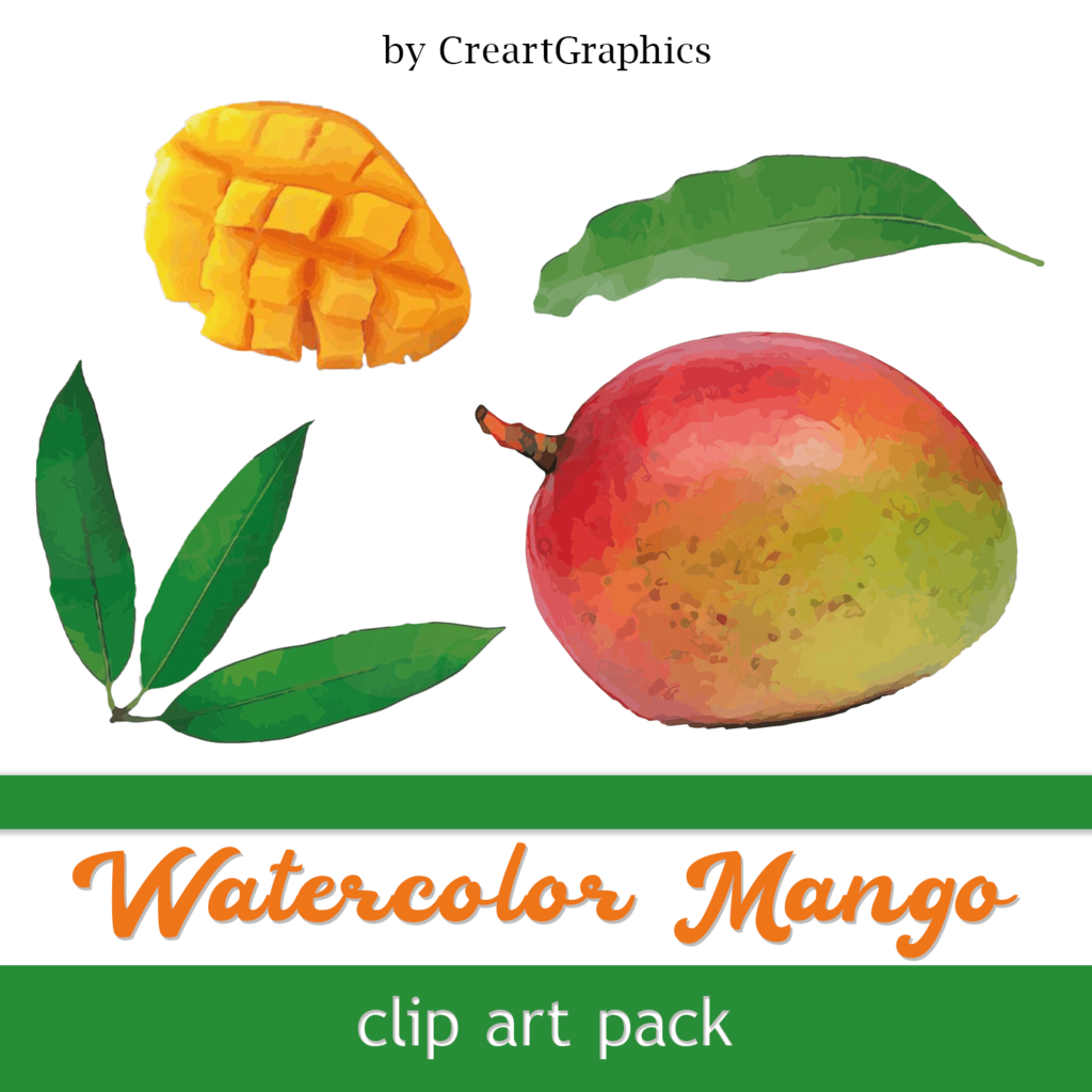 Watercolor Mango Clip Art Pack, Mango Leaves And Fruit – MasterBundles