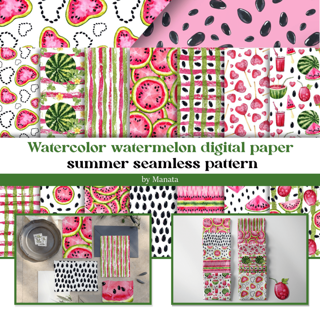 Watercolor Watermelon Digital Paper, Summer Seamless Pattern ...