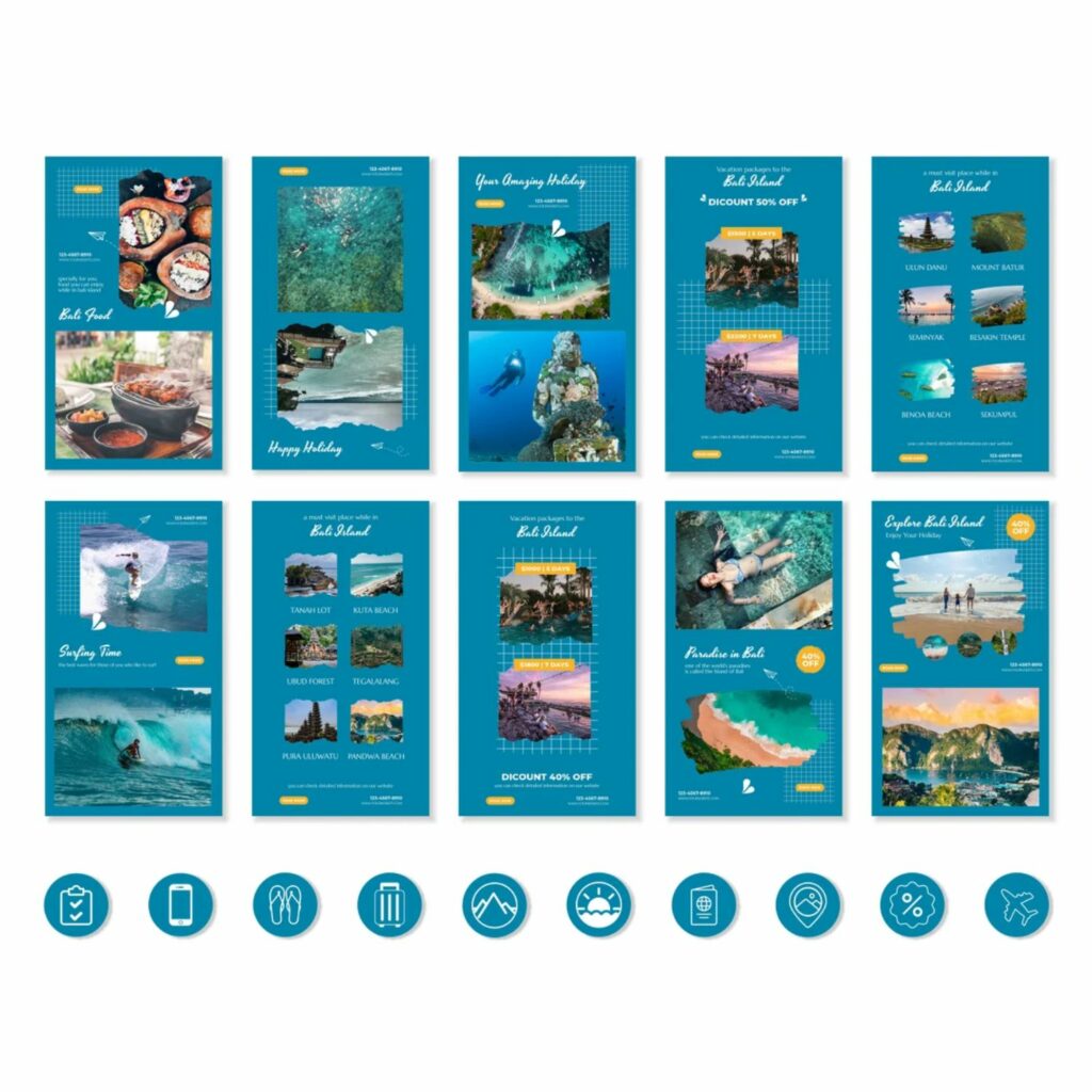 Instagram Marketing Templates Holiday Vacation Tour and Travel Canva ...