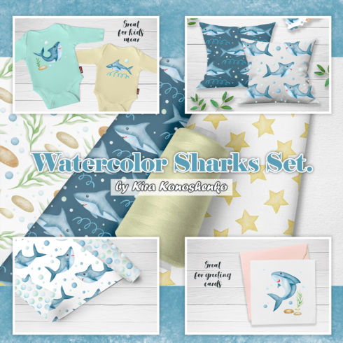 Watercolor Sharks Set – MasterBundles