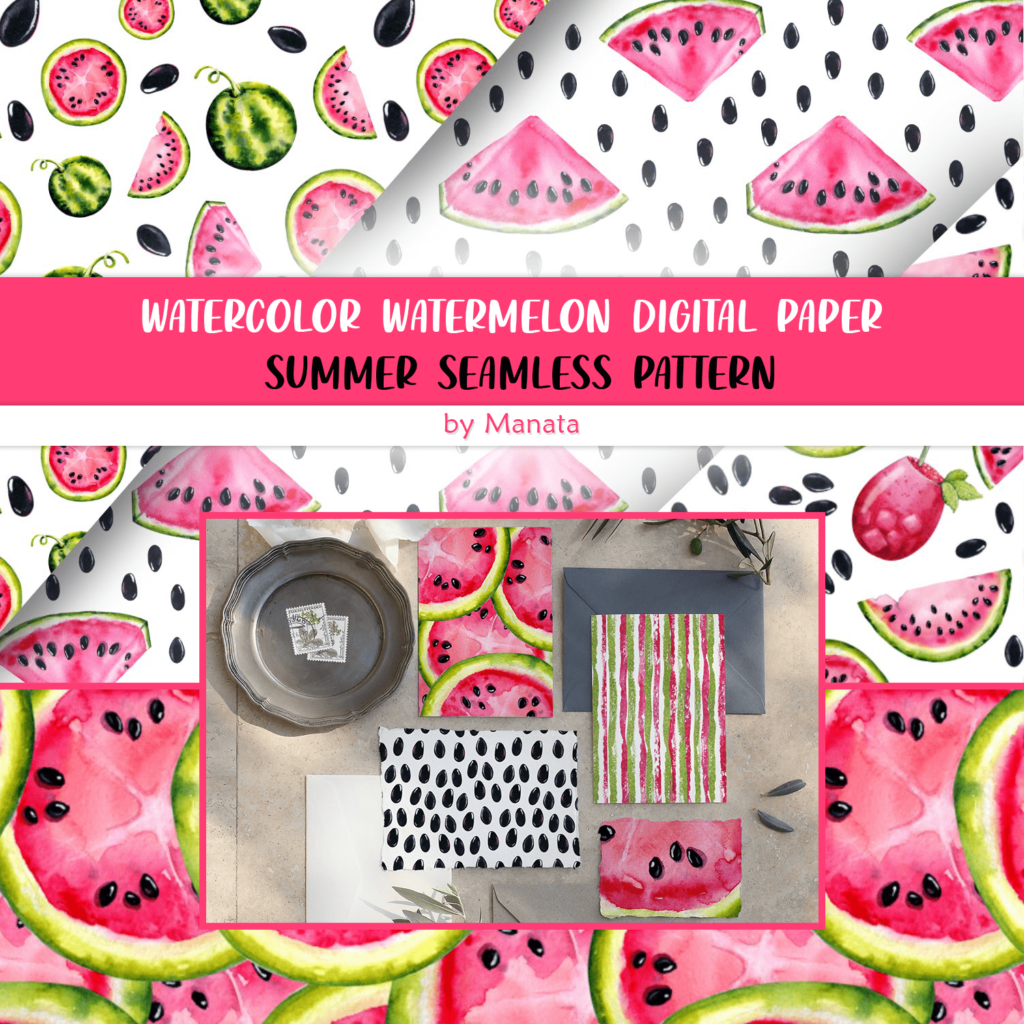 Watercolor Watermelon Digital Paper, Summer Seamless Pattern ...