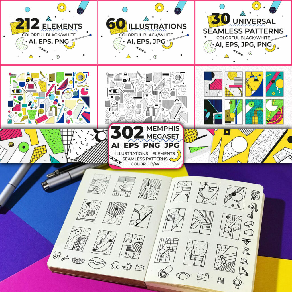302 Illustrations+Elements+Patterns – MasterBundles