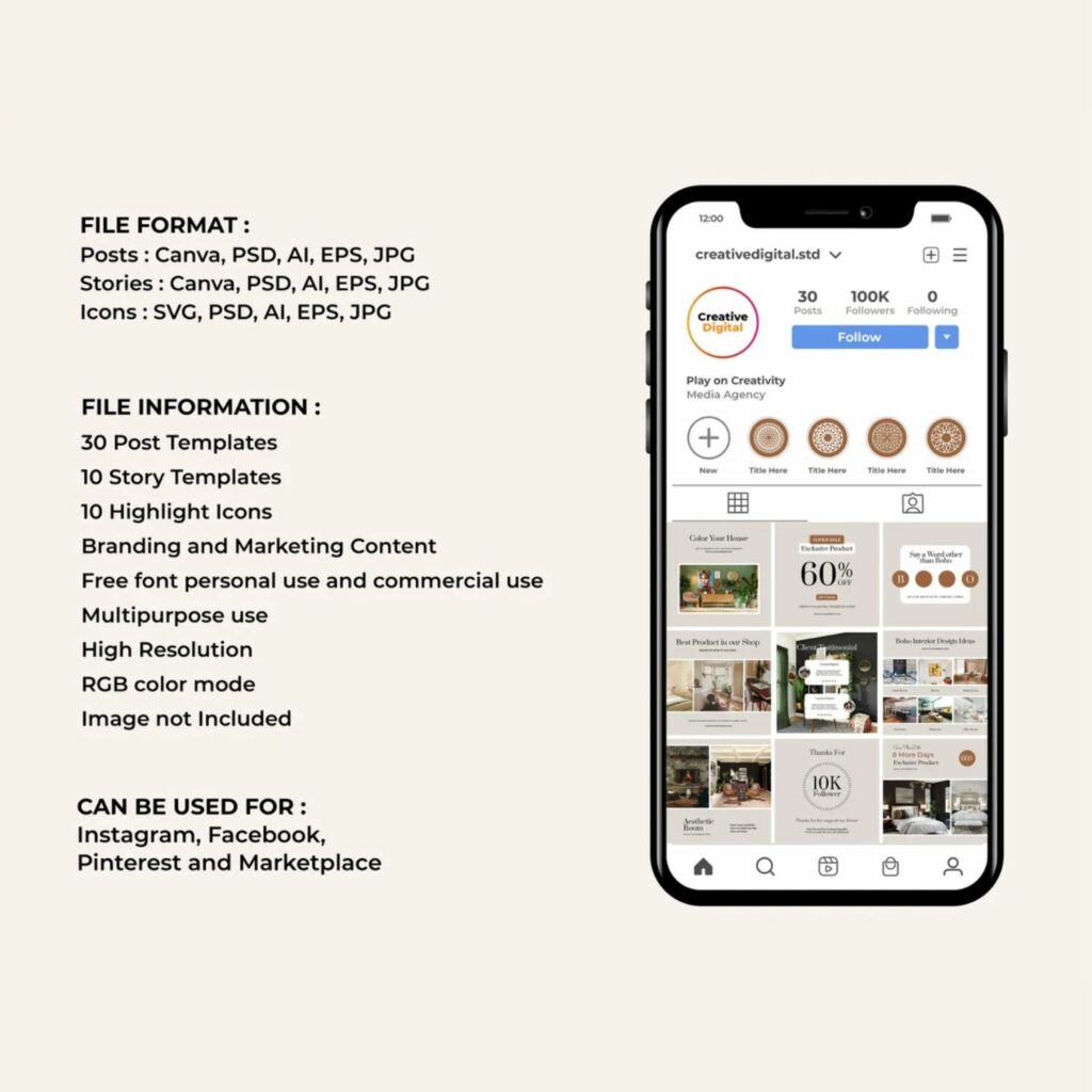 Instagram Launching Template Boho Decor Free Story and Icon Social ...