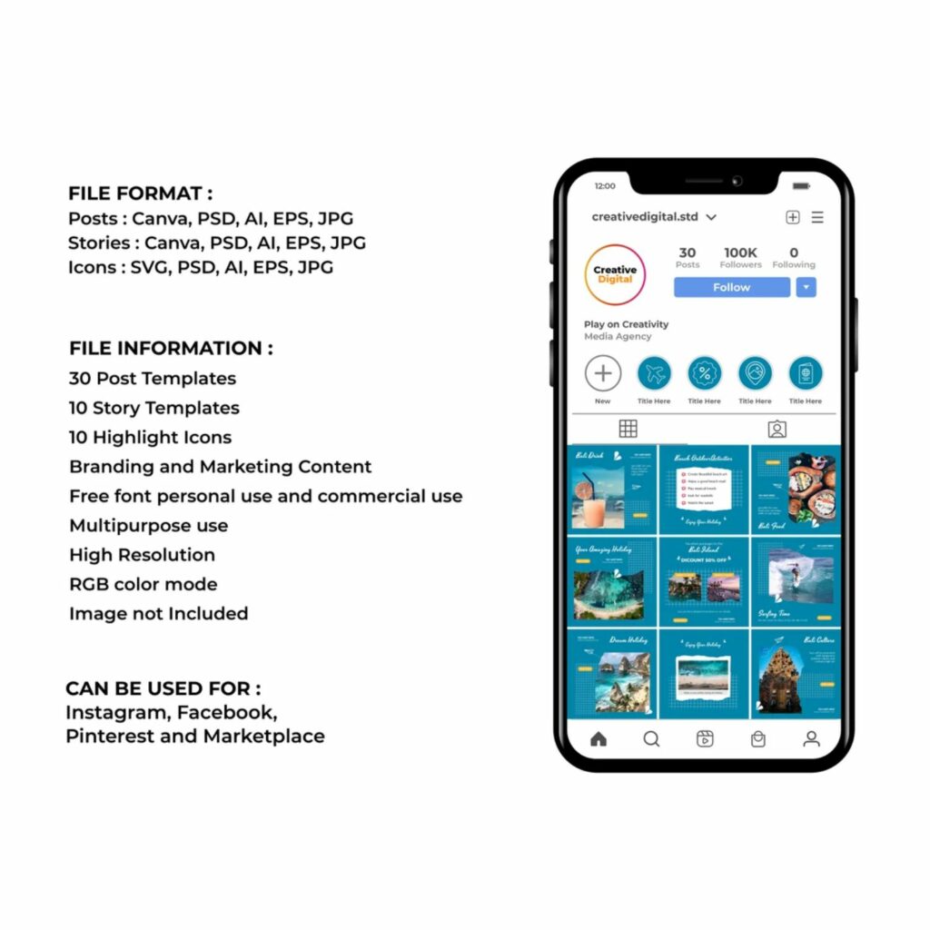 Instagram Marketing Templates Holiday Vacation Tour and Travel Canva ...