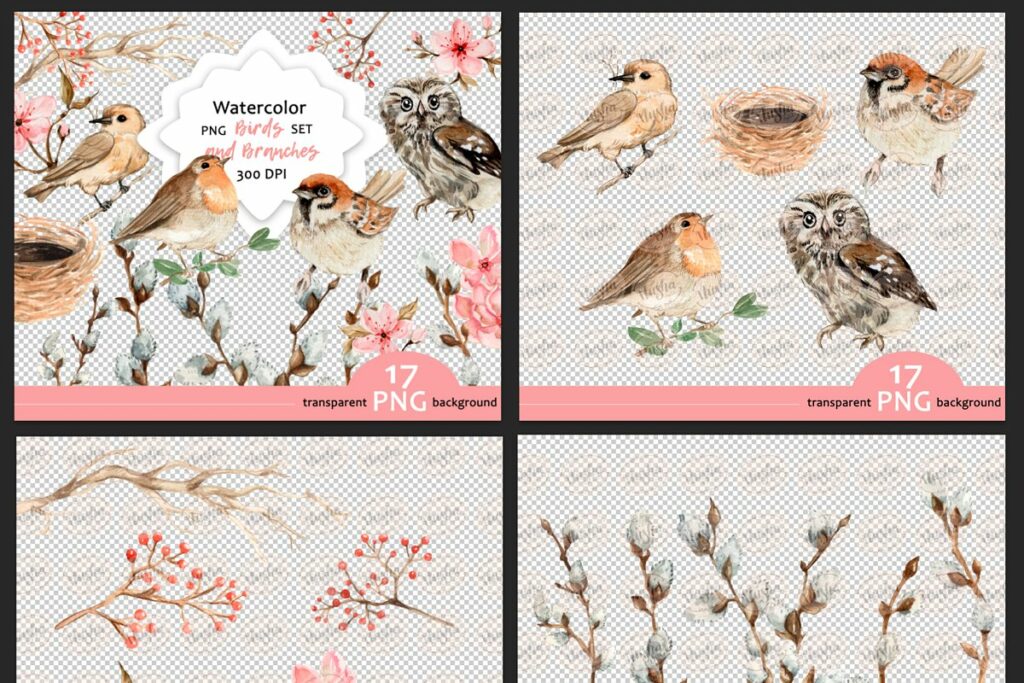 Pretty Birds And Spring Flowers – MasterBundles
