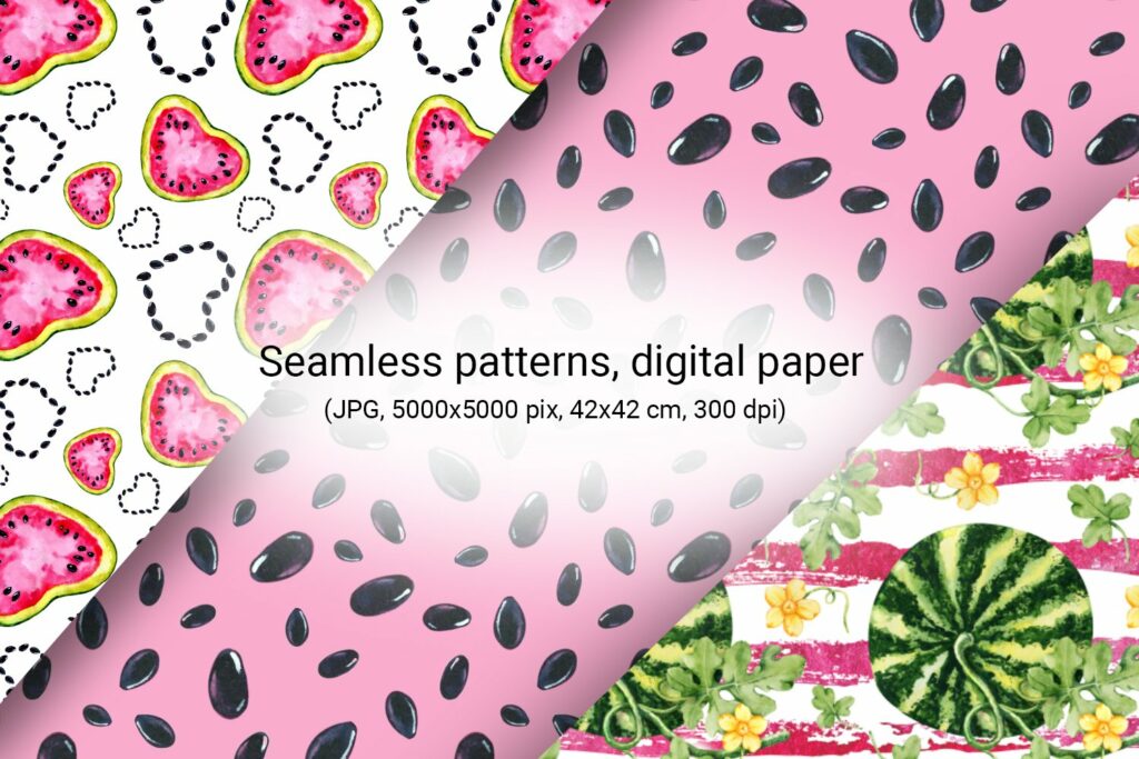 Watercolor Watermelon Digital Paper, Summer Seamless Pattern ...
