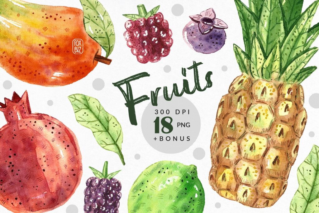 Tropical Fruits Watercolor Clipart – MasterBundles