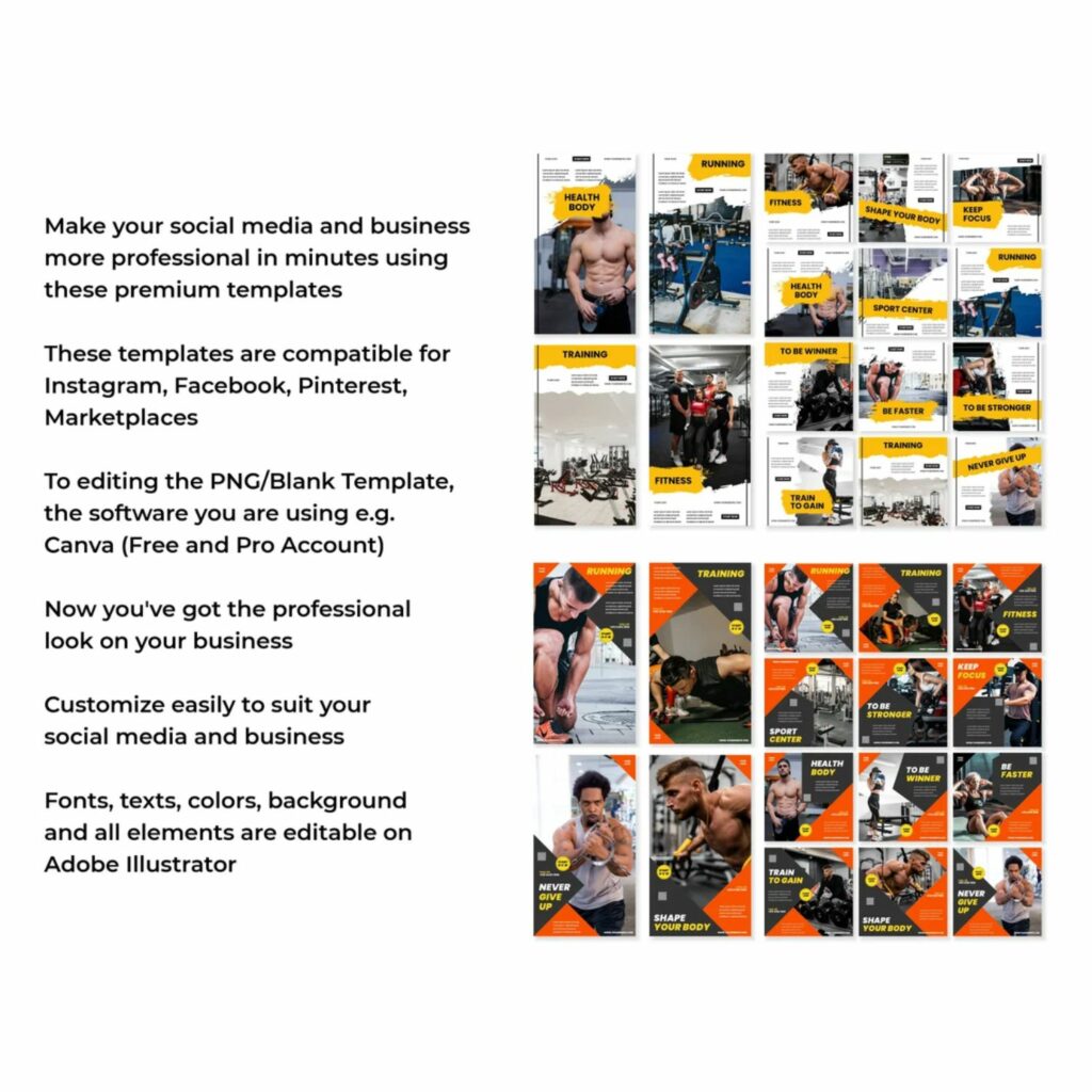 Social Media Bundle Template for Sport and Gym - MasterBundles