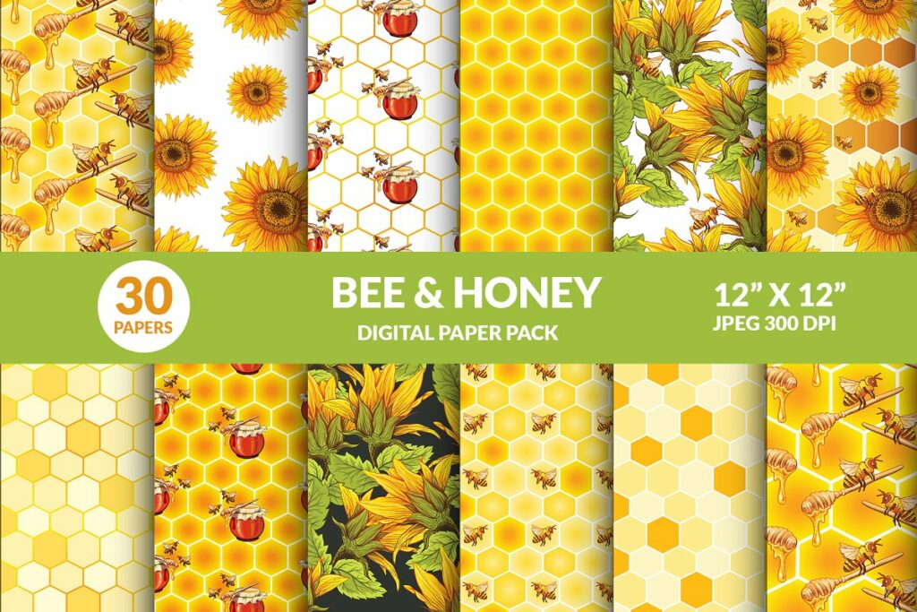 Bee & Honey Digital Paper Pack – MasterBundles