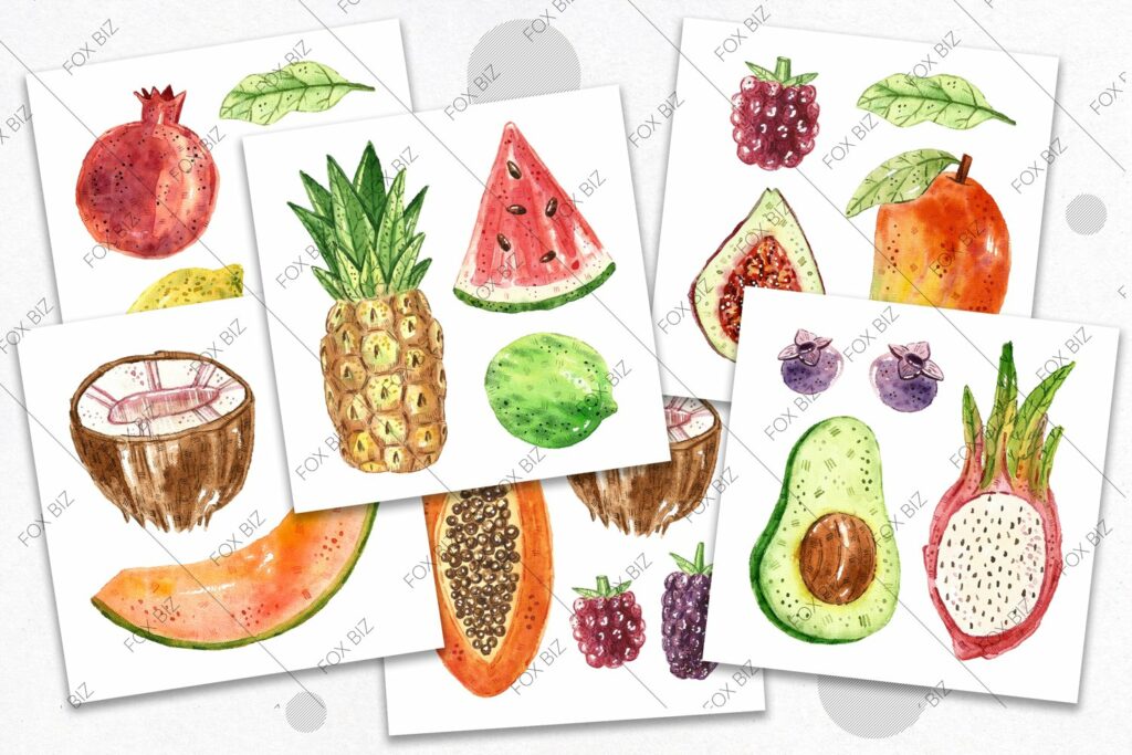 Tropical Fruits Watercolor Clipart – MasterBundles