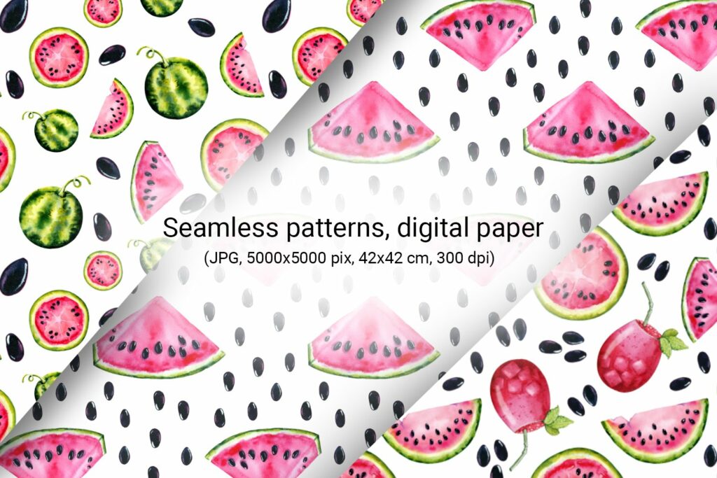 Watercolor Watermelon Digital Paper, Summer Seamless Pattern ...