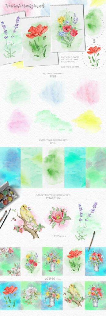 15% OFF Watercolor Floral Collection – MasterBundles