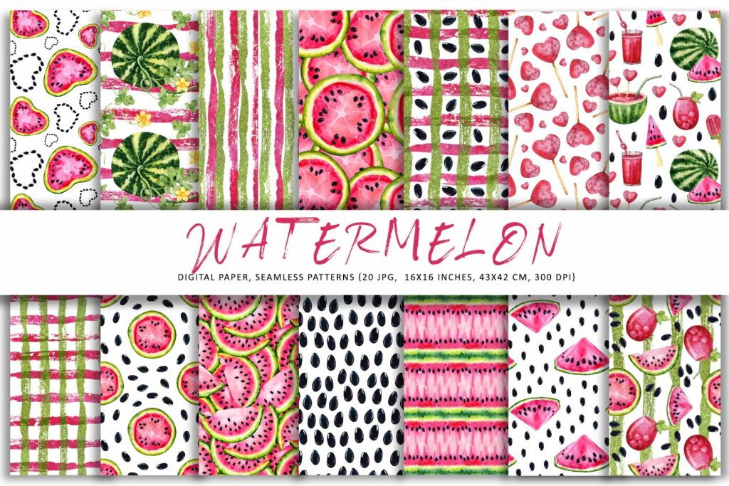 Watercolor Watermelon Digital Paper, Summer Seamless Pattern ...