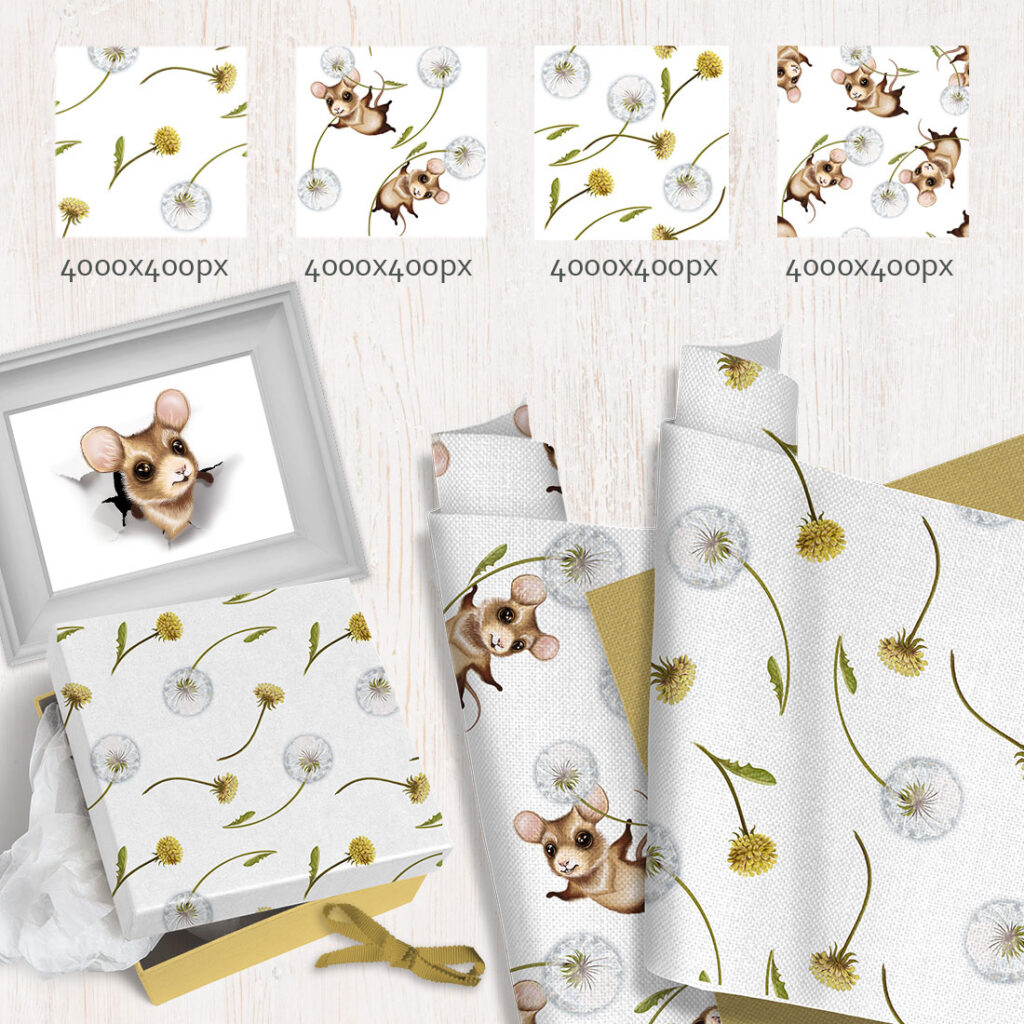Cute cartoon little mouse with flowers - MasterBundles