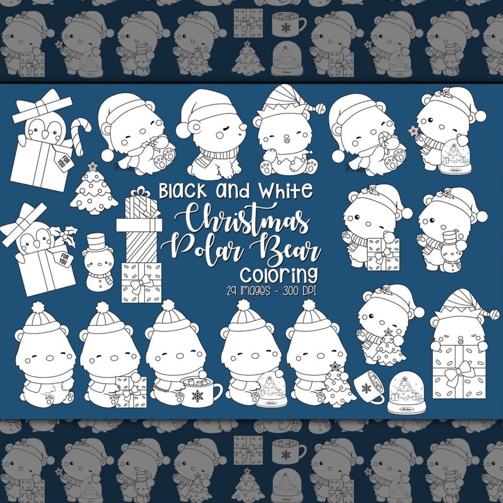 Black and White Coloring Polar Bear – MasterBundles