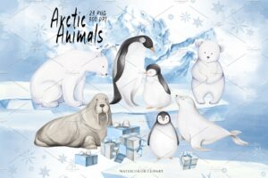 Arctic Animals Watercolor Clipart | Master Bundles