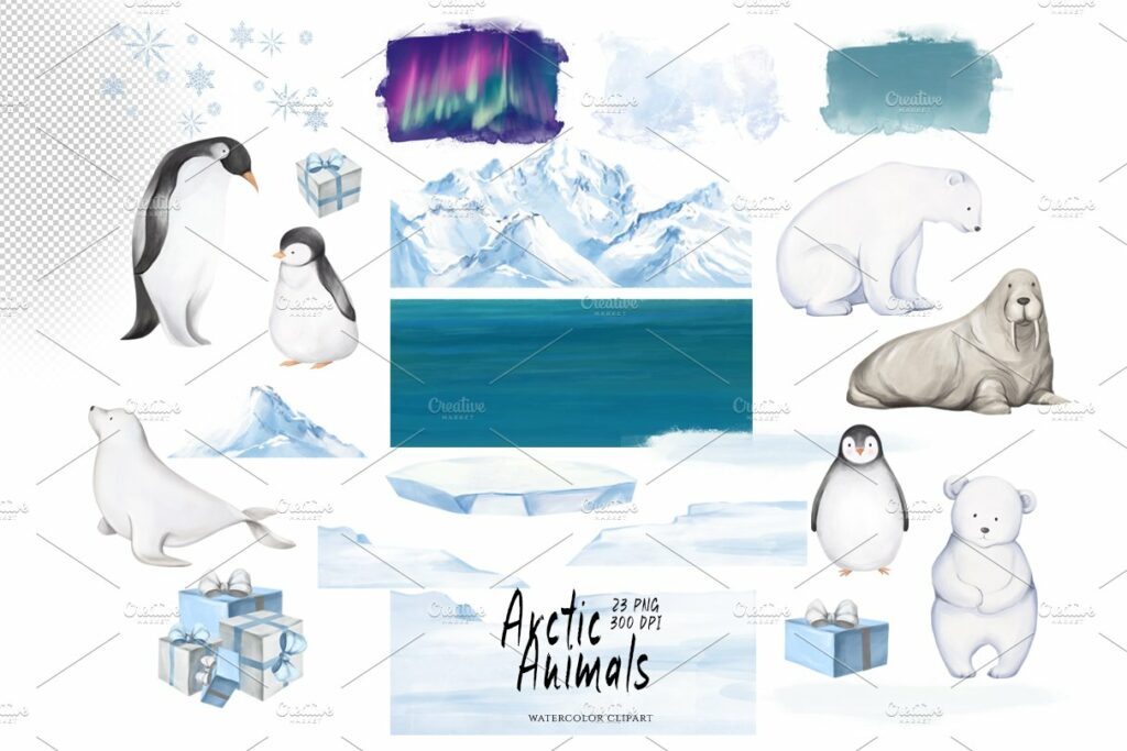Arctic Animals Watercolor Clipart – MasterBundles