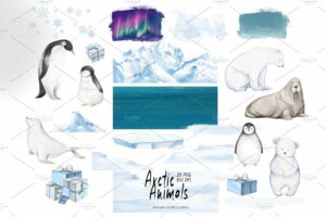Arctic Animals Watercolor Clipart | Master Bundles