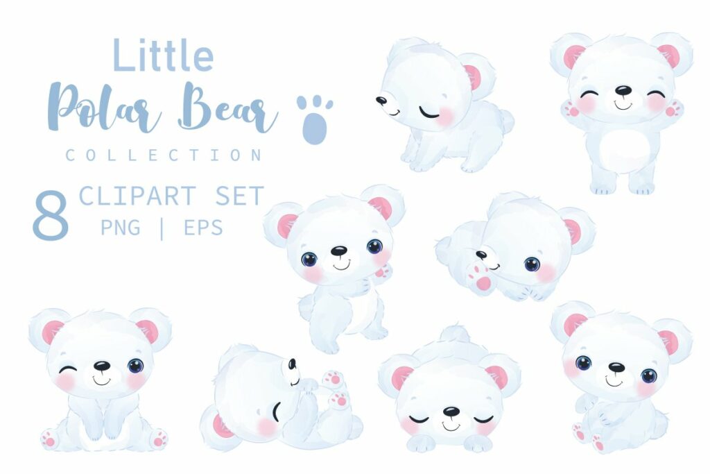 Cute Little Polar Bear Clipart Set – MasterBundles