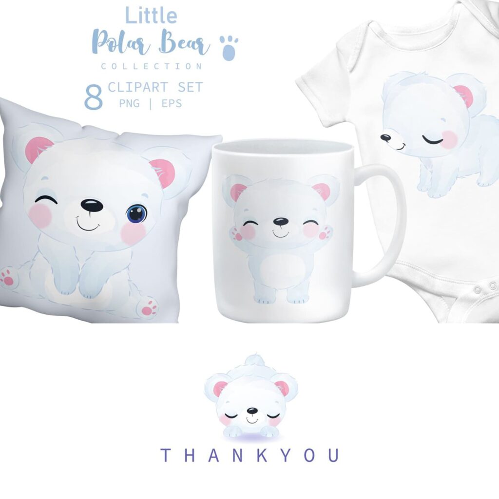Cute Little Polar Bear Clipart Set – MasterBundles